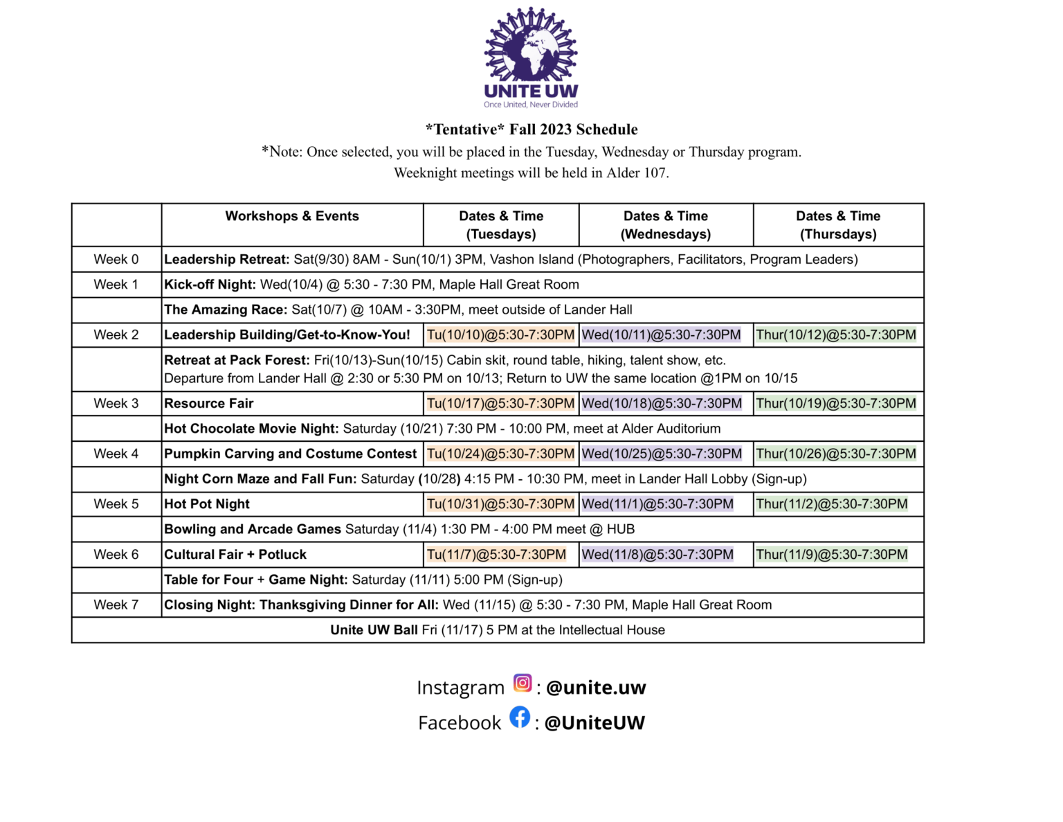 Unite UW | Schedule